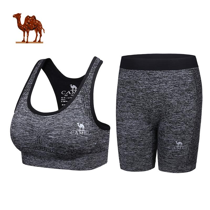Camel Women Two Pieces Yoga Suit Quick Drying Sports Bra Gym Vest