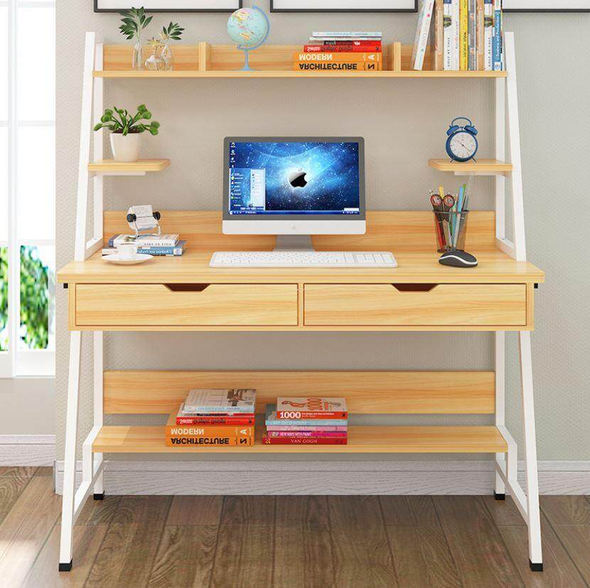 [- Chup Dulu] Modern Study Table with Hidden Book Shelves Double ...