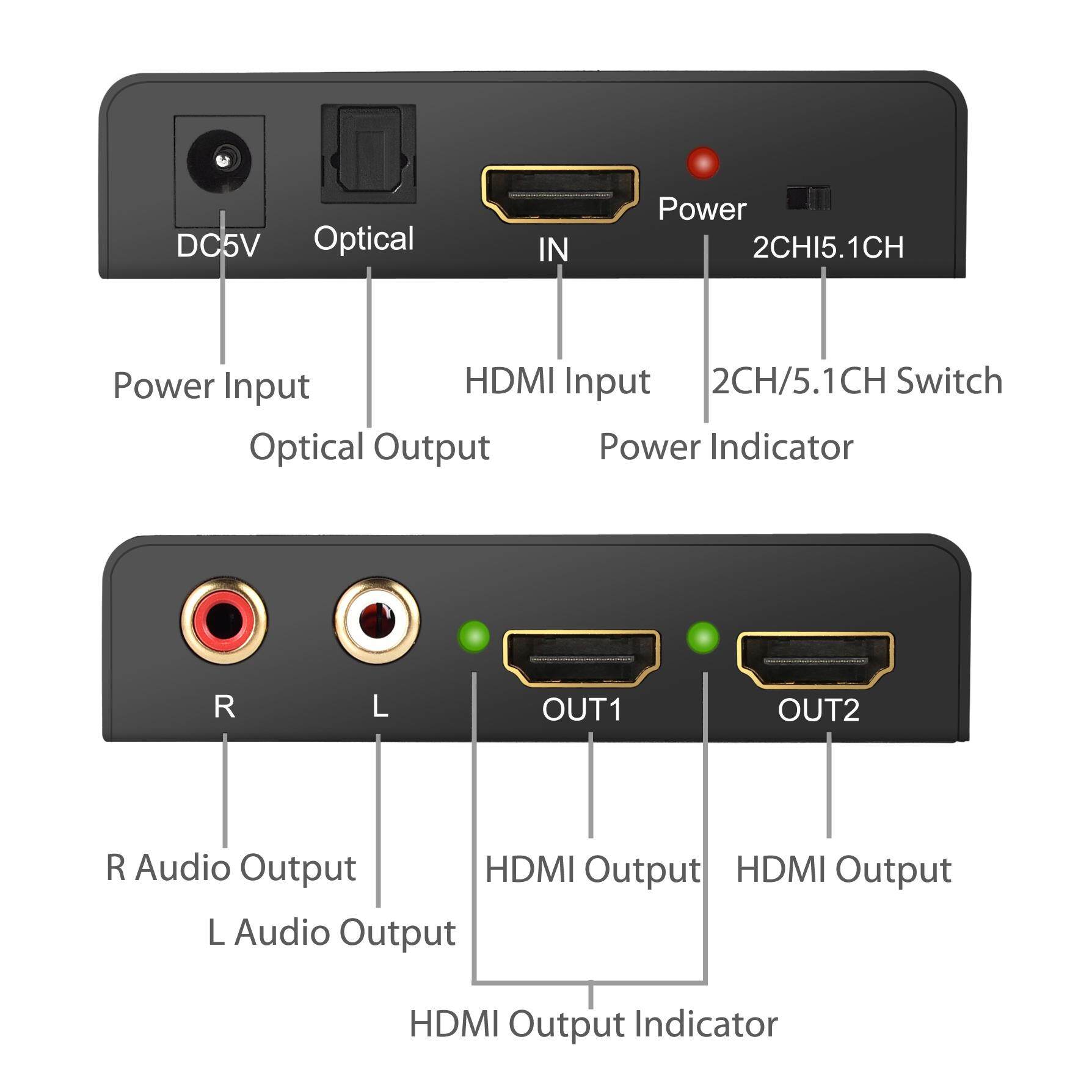 4K 3D 1 Xhdmi เป็น2 Xhdmi แปลง Optical Analog เครื่องแยกสัญญาณเสียง2.0 ...