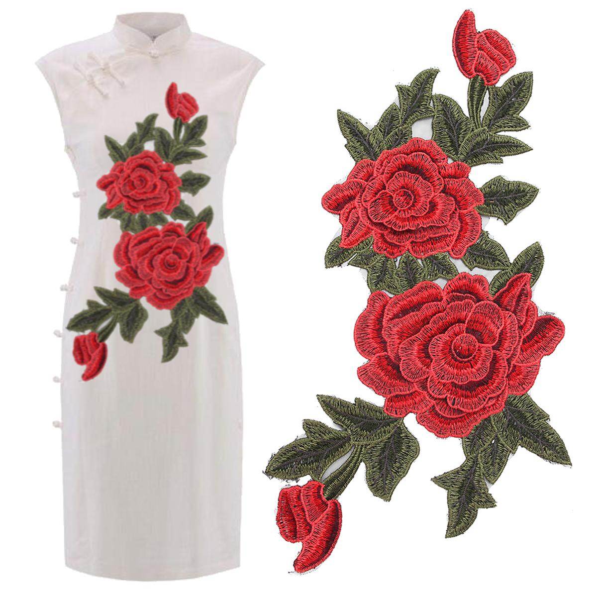 Rose Flower Motif Collar Sew on Patch Cute Applique Badge Embroidered ...