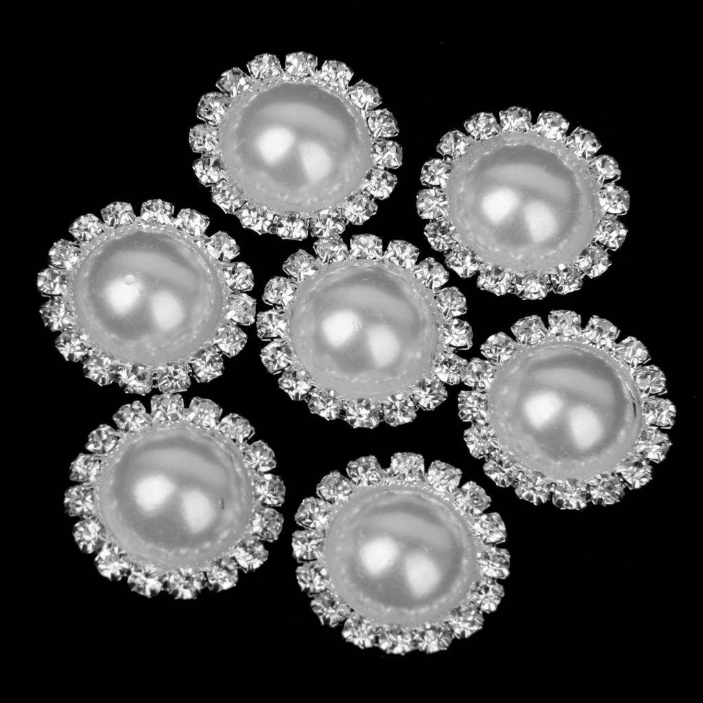 BolehDeals 20 Piece Crystal Rhinestone WHITE FAUX PEARL Button Flatback ...