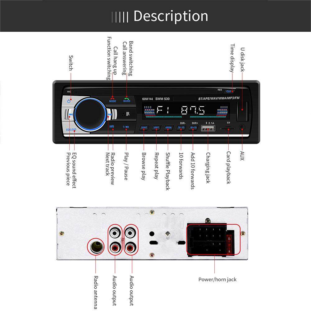 DX เครื่องเสียงรถยนต์มีบลูทูธสเตอริโอ 60WX4 วิทยุติดรถยนต์ 12 โวลต์ IN ...