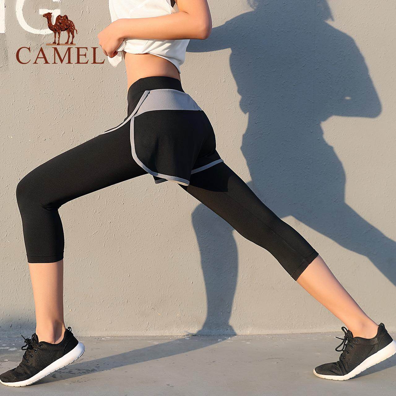 CAMEL women's fake two-piece sports tights breathable yoga pants ...