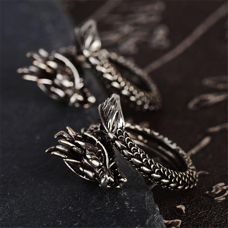 Retro Men's Dragon Head Rings Male Biker Pure Silver Finger Band Ring ...