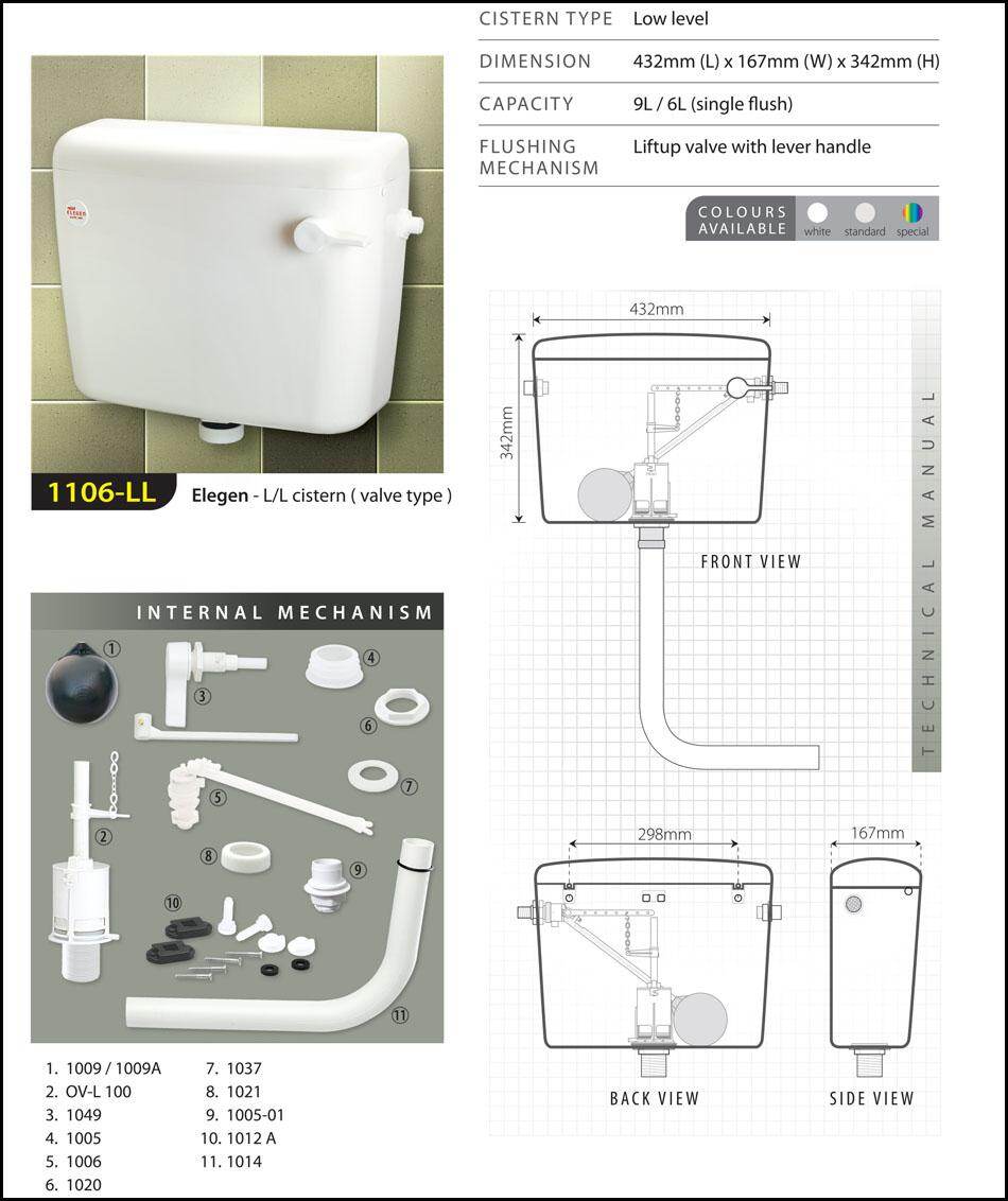 Techplas Low Level Cistern 9L Single Flush | Lazada