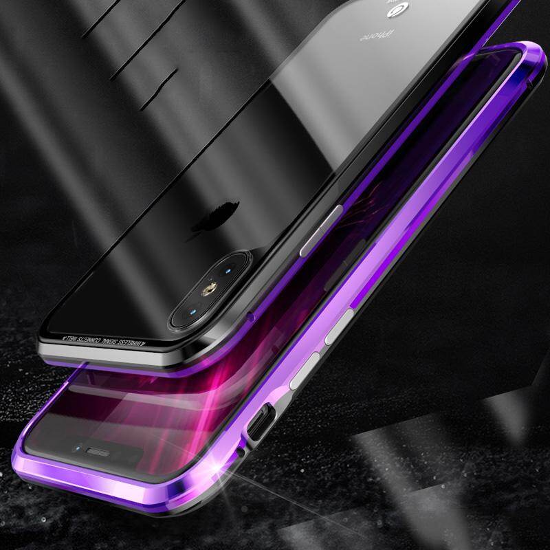 Built-in Magnet Case For iPhone X Clear Tempered Glass Magnetic ...