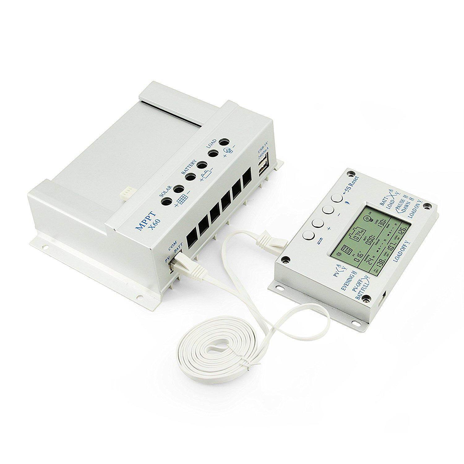 Solar Charge Controller 60A with 2m Remote Control LCD Display 12V 24V ...