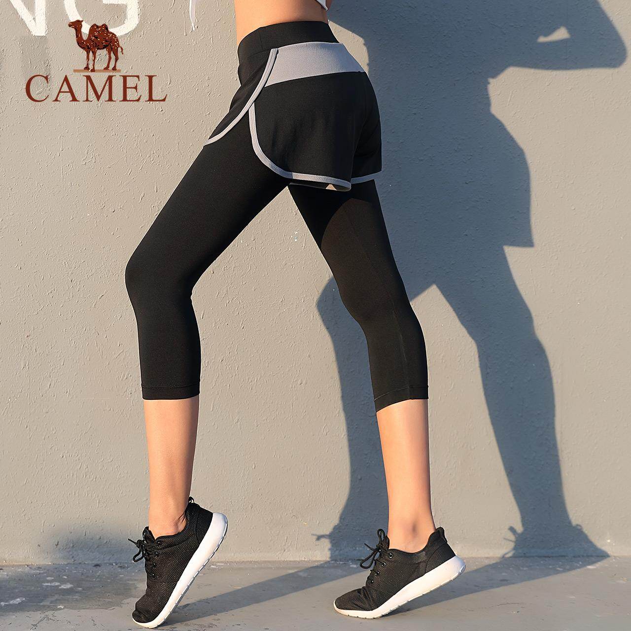 CAMEL women's fake two-piece sports tights breathable yoga pants ...