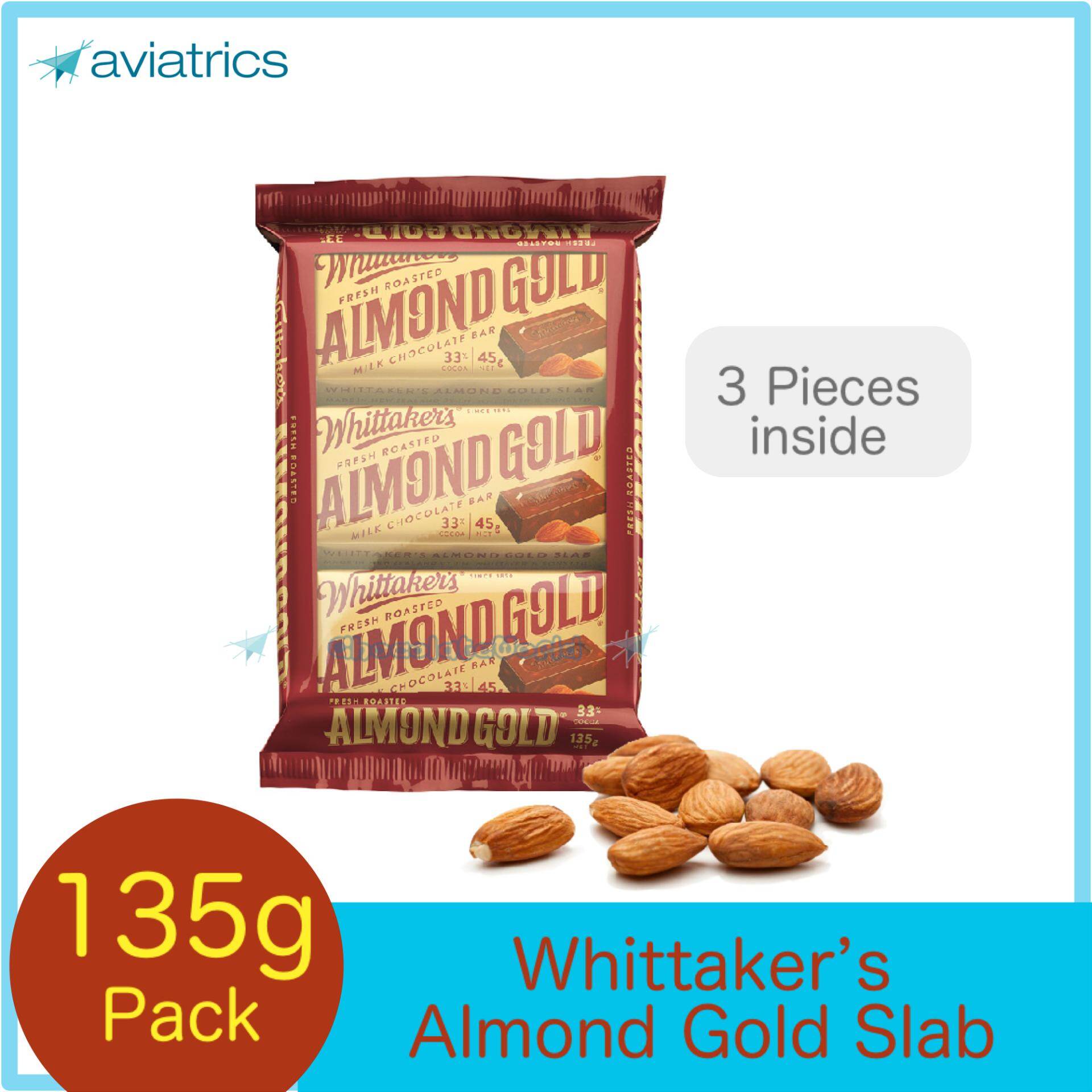 Whittaker's Almond Gold Slab Milk Chocolate Bars 3 X 45G (Made in New ...