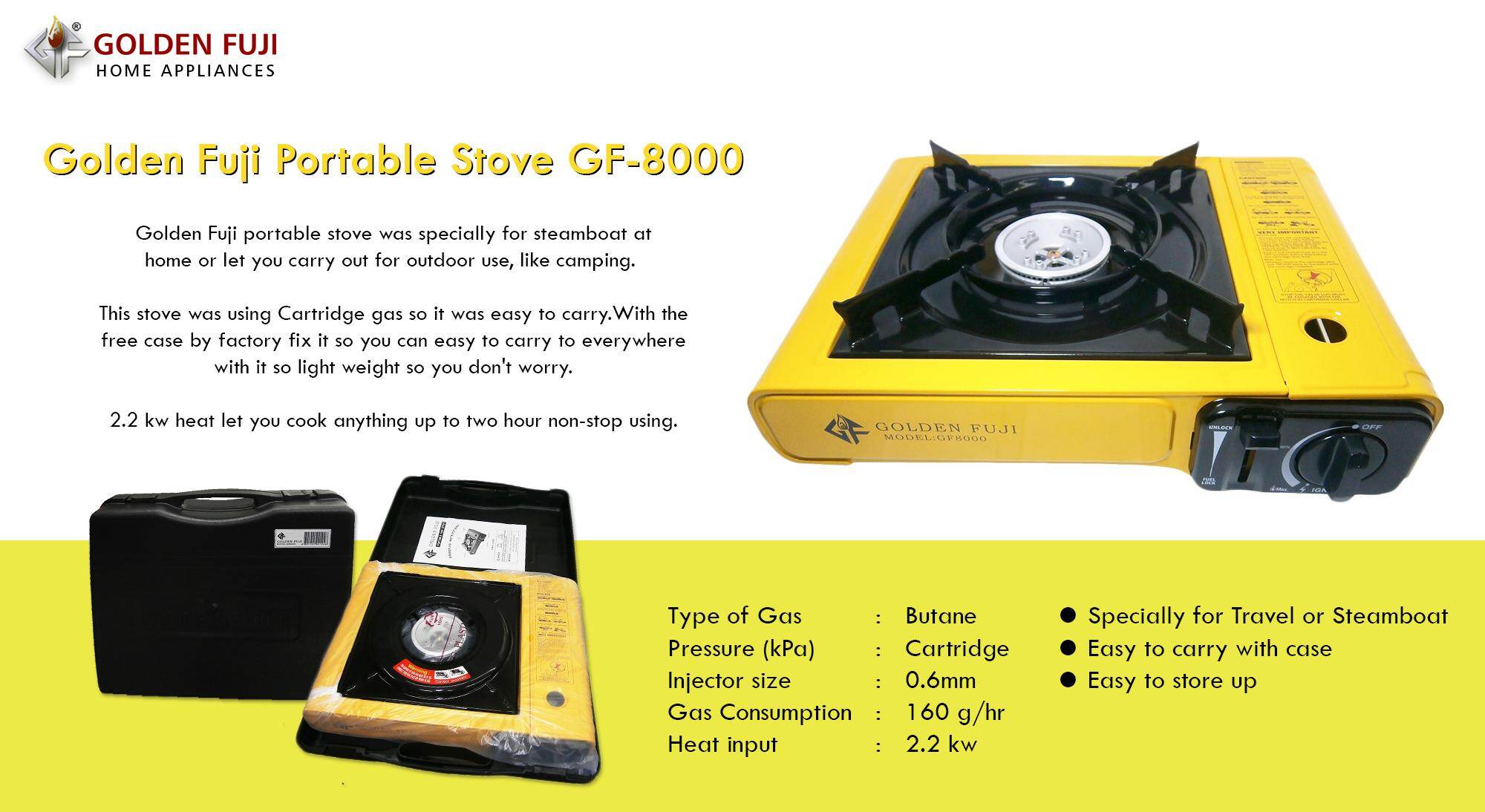 GOLDEN FUJI GF-8000 PORTABLE GAS STOVE (YELLOW) | Lazada