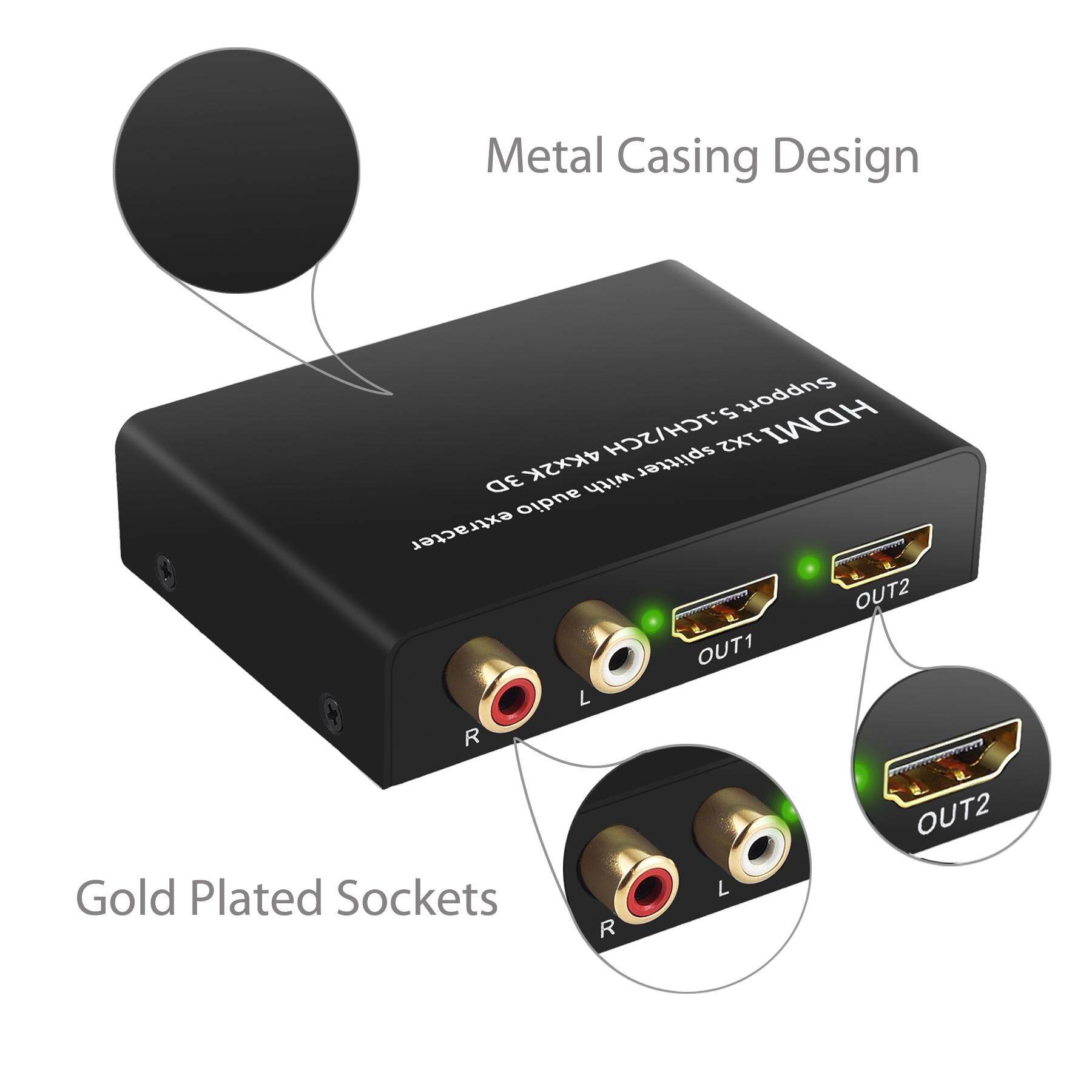 4K 3D 1 Xhdmi เป็น2 Xhdmi แปลง Optical Analog เครื่องแยกสัญญาณเสียง2.0 ...