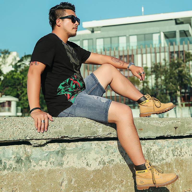 VSHENG ผู้ชายฉีกกางเกงยีนส์เป็นฝอยขนาดบวก streetwear บางสบายๆสั้นกางเกง ...