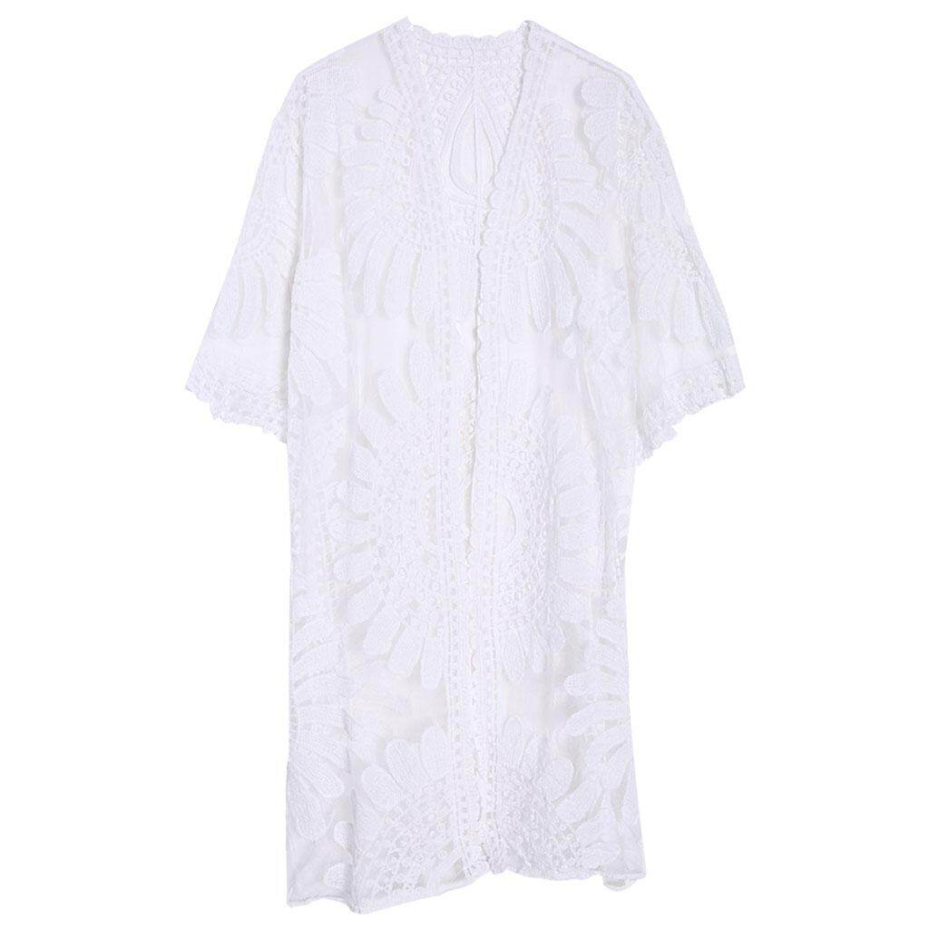 Women Beach Cover Up Floral Embroidery Bikini Swimwear Robe Cardigan ...