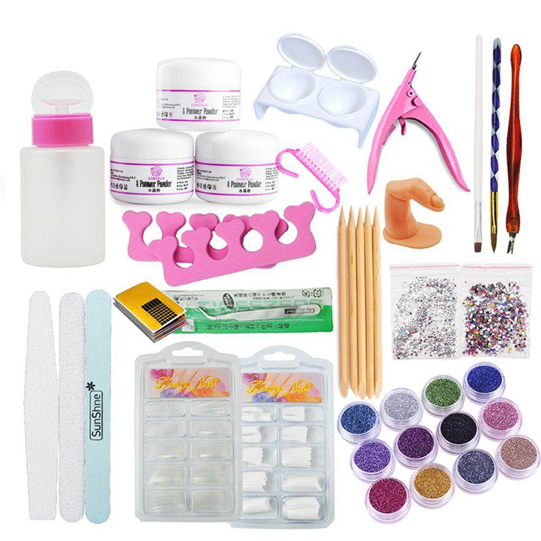 Manicure Kit 19 Nails Nail Art Tips False Nails Sequins Decor Powder ...