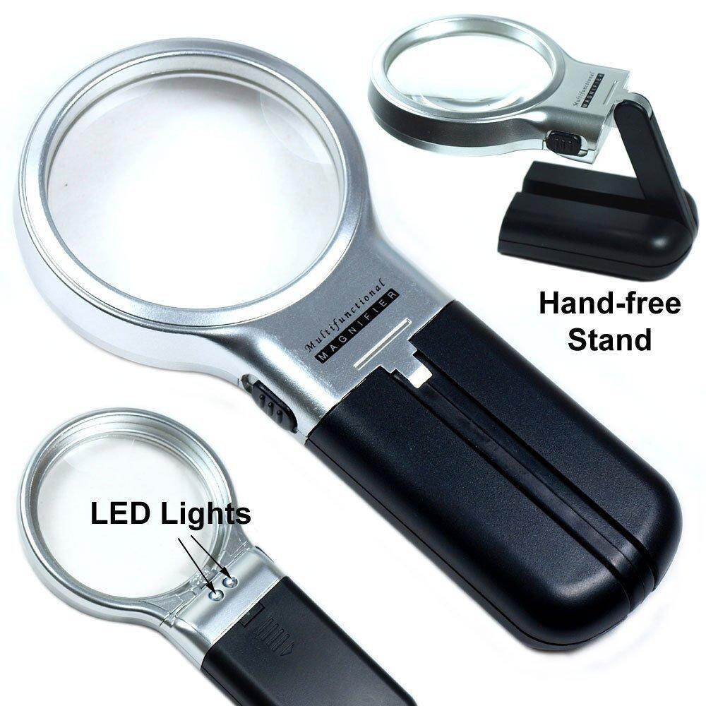 3X Illuminated Magnifier 3" Lighted Magnifying Glass LED Folding Stand ...