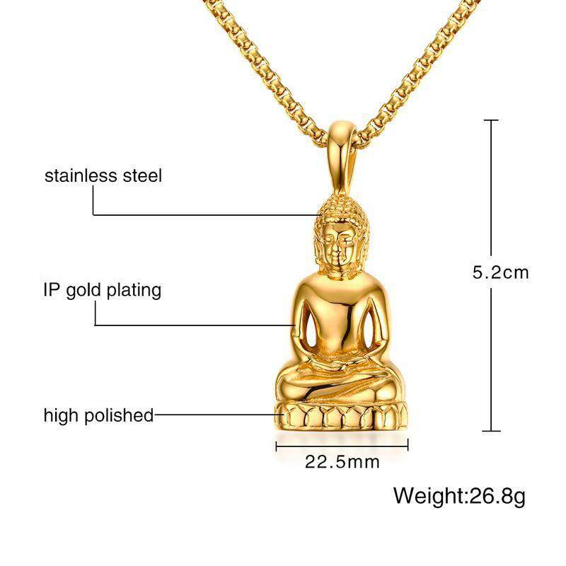 Men's Stainless Steel Buddha Pendant Necklace 18K Gold Plated Chain ...