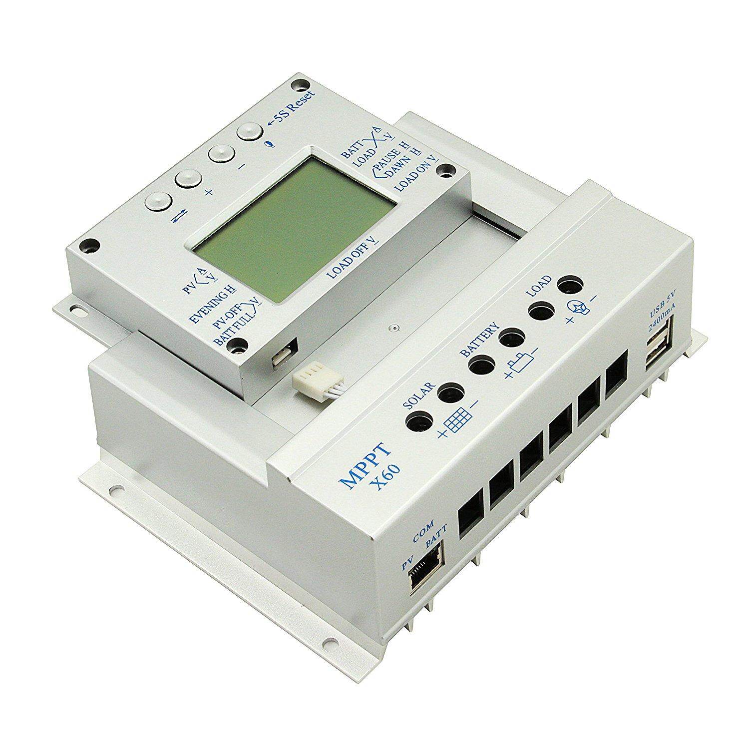 Solar Charge Controller 60A with 2m Remote Control LCD Display 12V 24V ...