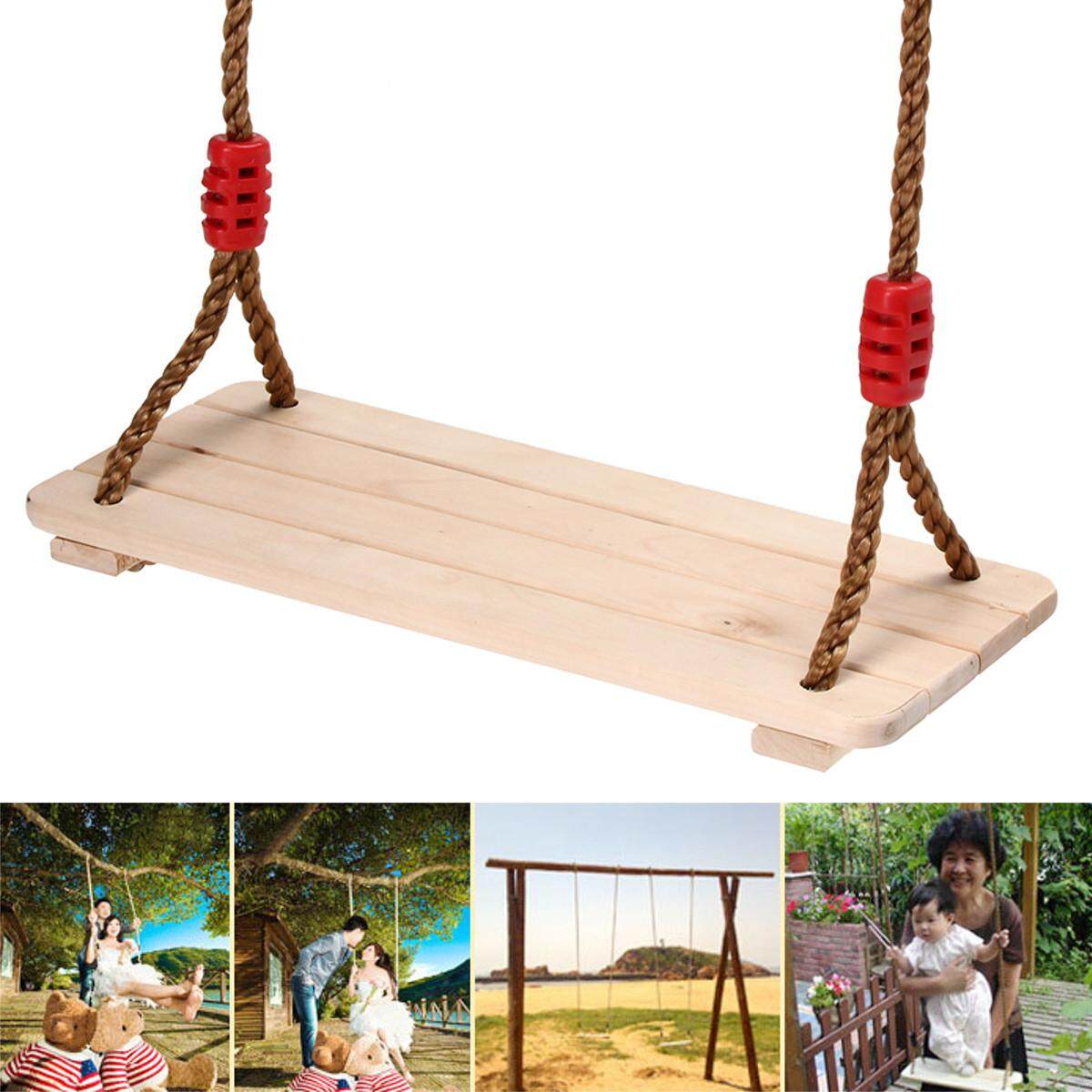 Outdoor Wood Hanging Rope Seat Kids Children Swing Garden Playground ...