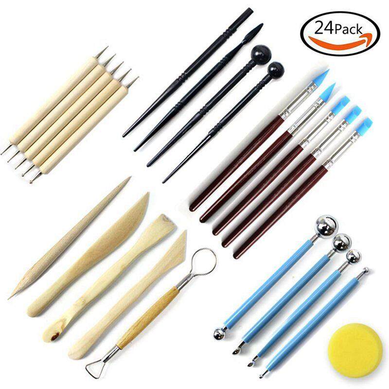 Thai ONLY 24pcs Ball Stylus Dotting Tools Clay Pottery Modeling Set Carving Tools Rock Painting ...