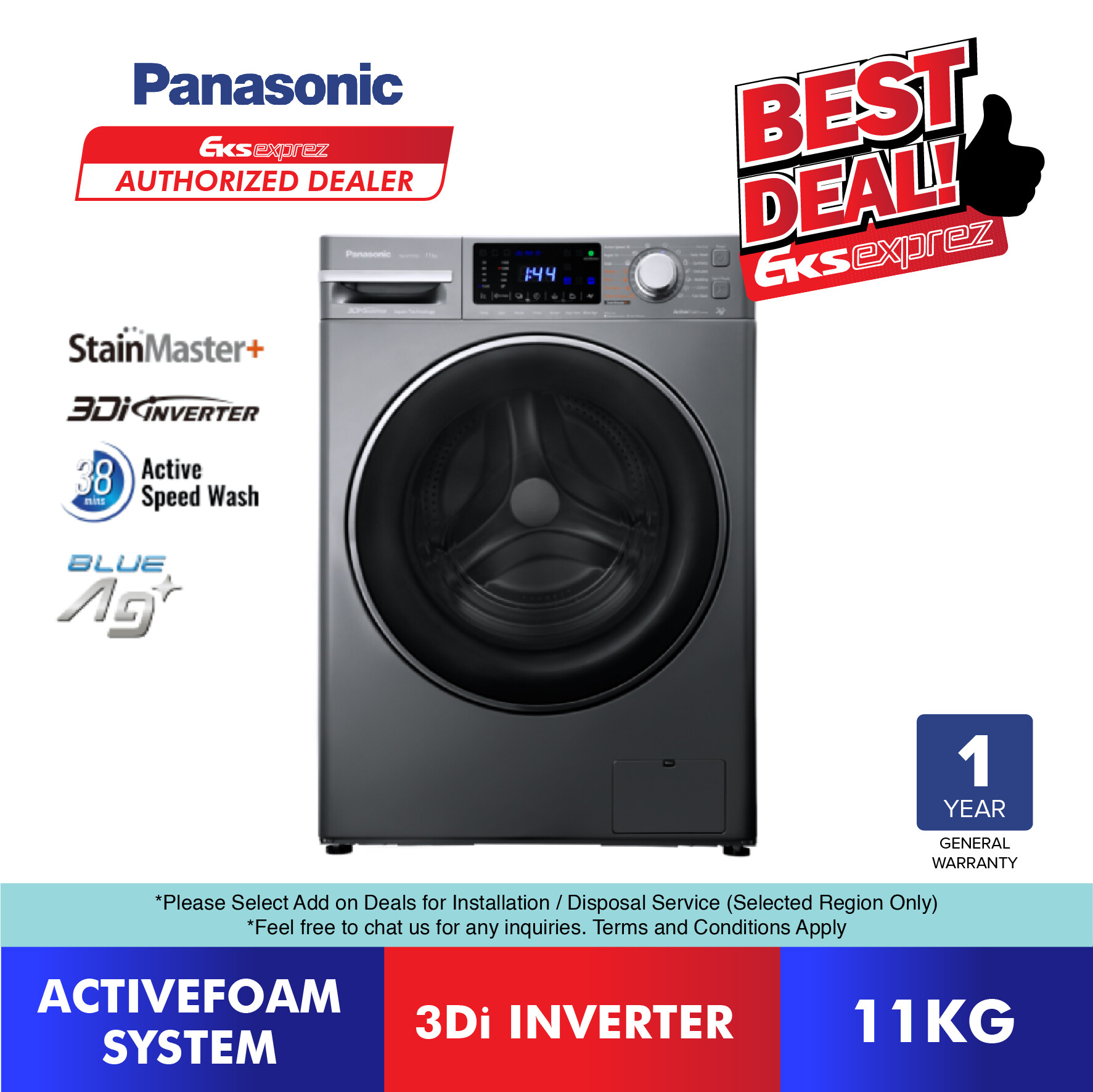 Panasonic Front Load Washing Machine (11KG) NA-V11FX2LMY with ECONAVI ...