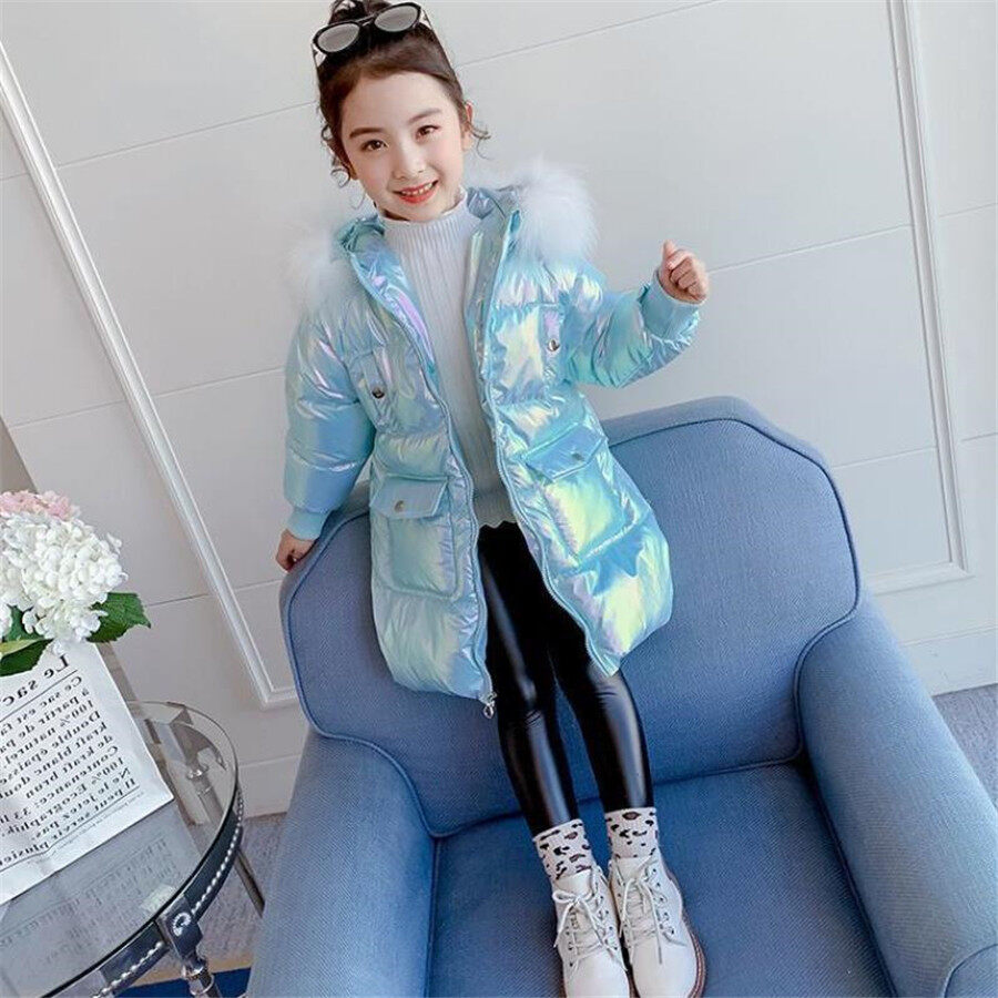 2021 Winter Shiny Jacket For Girls Hooded Warm Children Girls Winter ...