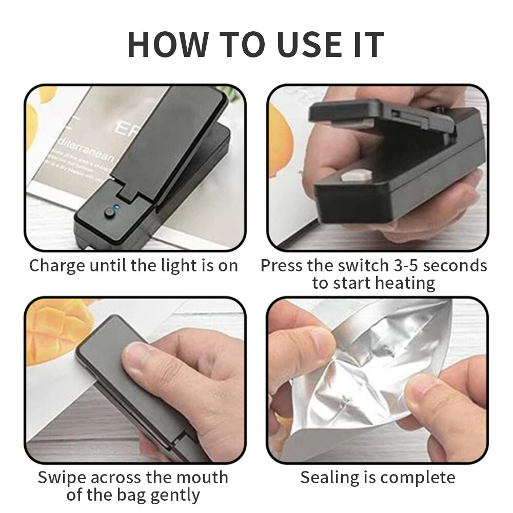 Mini Bag Sealer 2-In-1 Portable Heat Sealers Rechargeable Handheld Vacuum Heat Sealers & Cutter ...