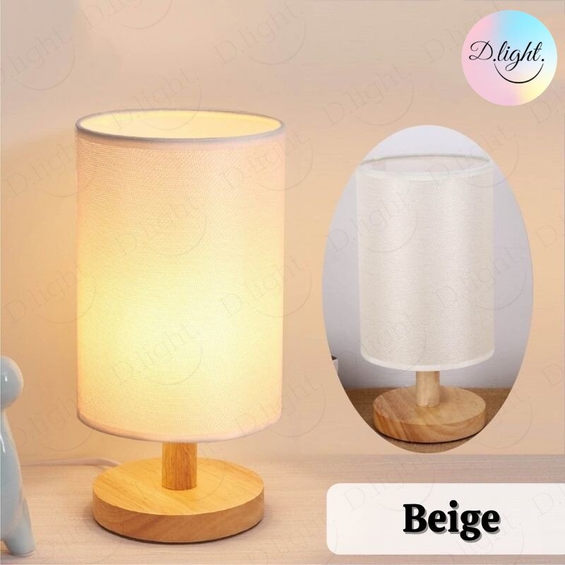 Solid Wood Cylindrical LED Table Lamp Bed Light Lampu Tidur Bilik Lampu ...