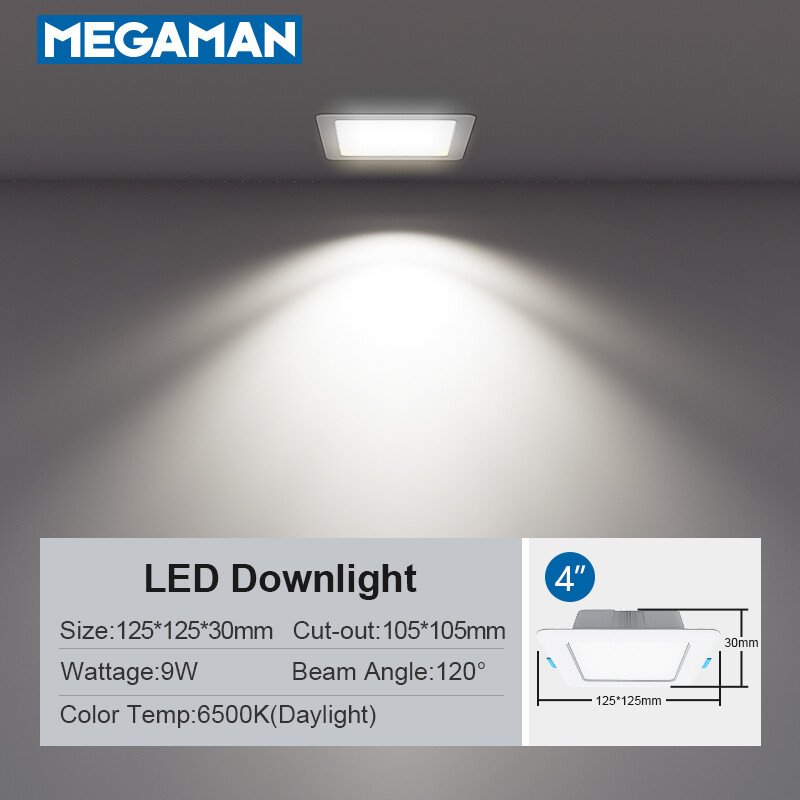 Megaman LED Downlight 4" S105 9W CLSV1 DL Slim Square Seiling Lampu ...
