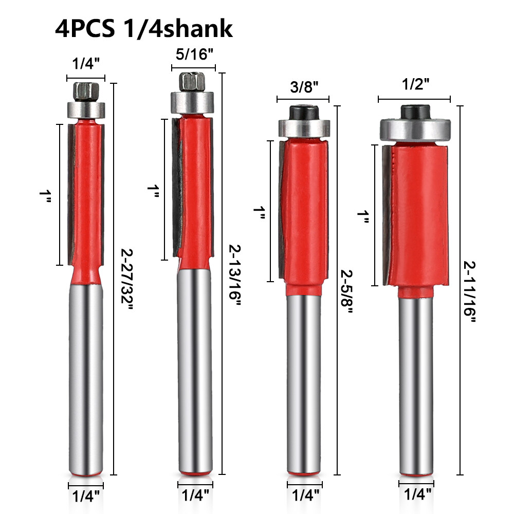 Vastar 4Pcs 1/4 Or 1/2 Shank Straight Flush Trim Router Bit Set ...