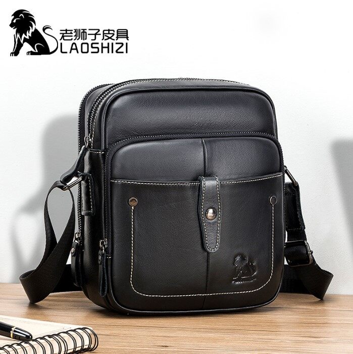 LAOSHIZI 100% หนังแท้ผู้ชายหน้าอกนุ่มกระเป๋า Crossbody กระเป๋าธุรกิจ ...