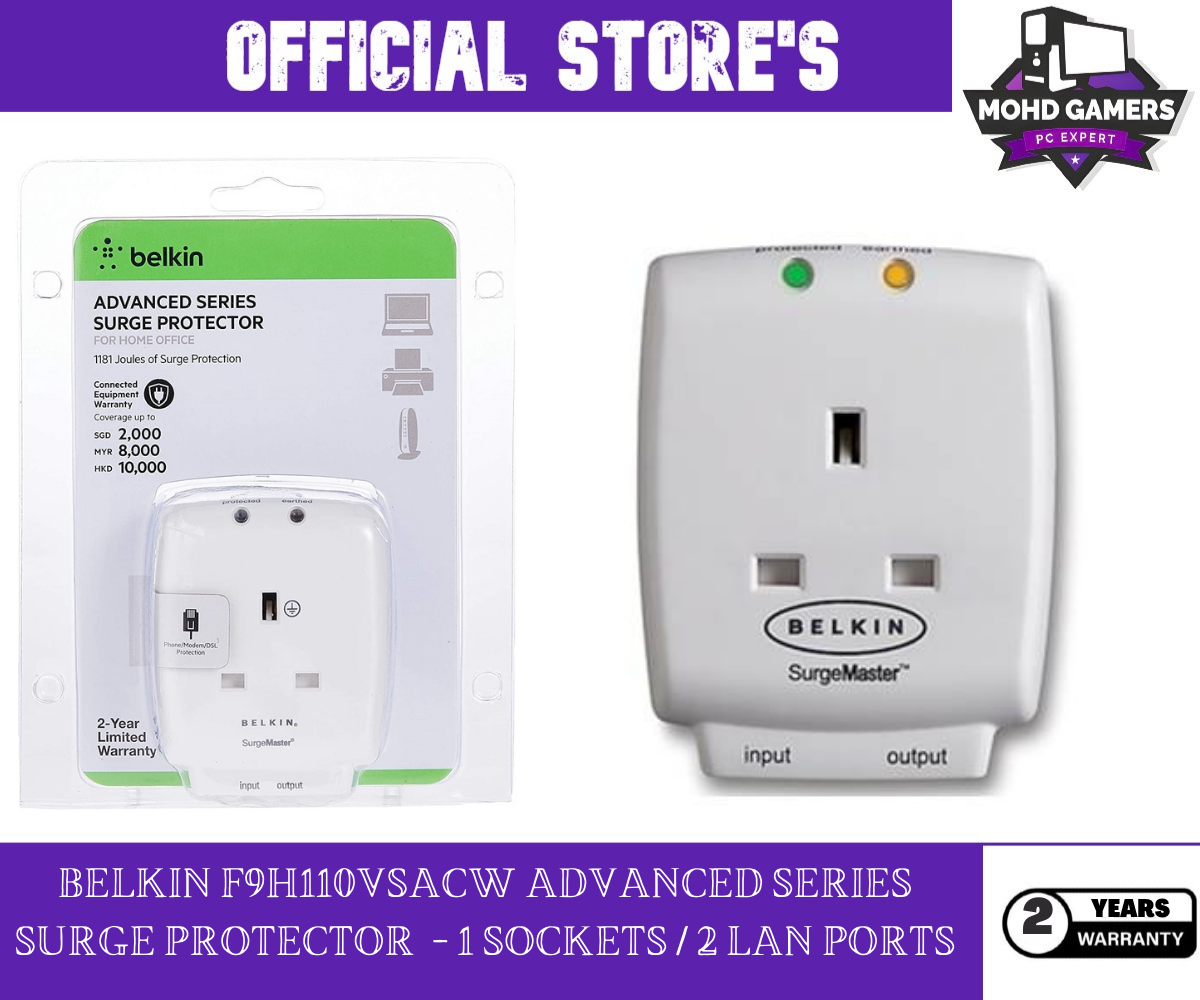 BELKIN F9H110VSACW ADVANCED SERIES SURGE PROTECTOR - 1 SOCKETS / 1 WAY TELEPHONE LINE | Lazada