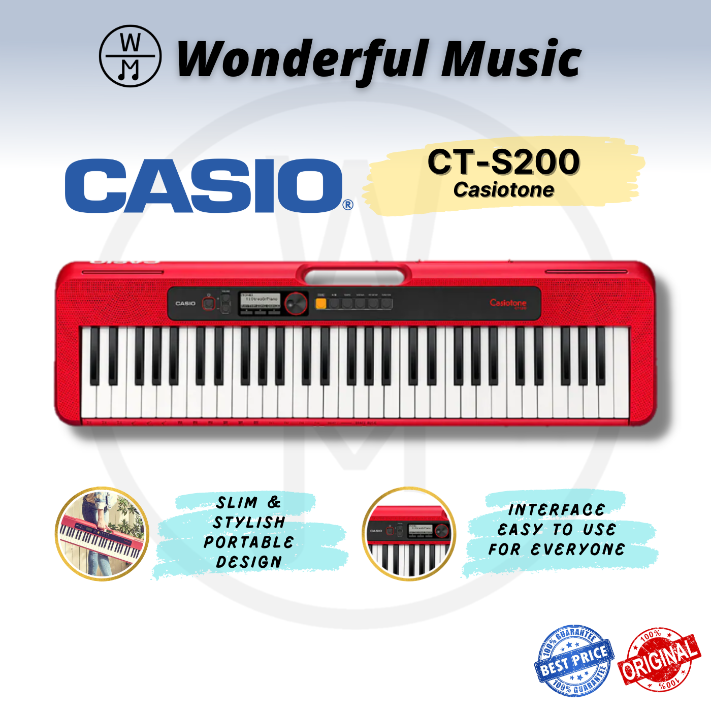 Casio Casiotone CT-S200 61-key Portable Keyboard, Red | Lazada
