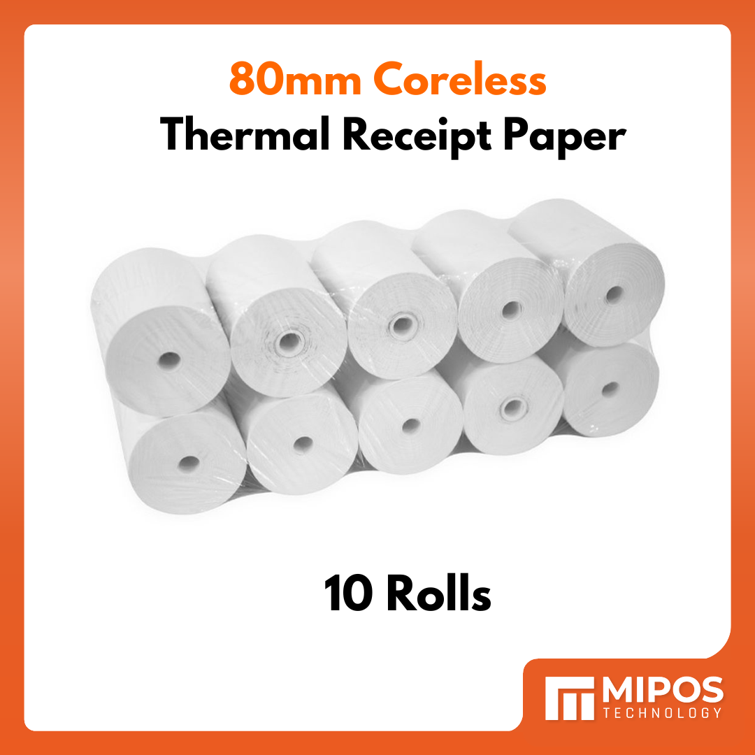 80mm Thermal Receipt Paper Roll Coreless 27 Meter (55gsm) Resit Paper ...