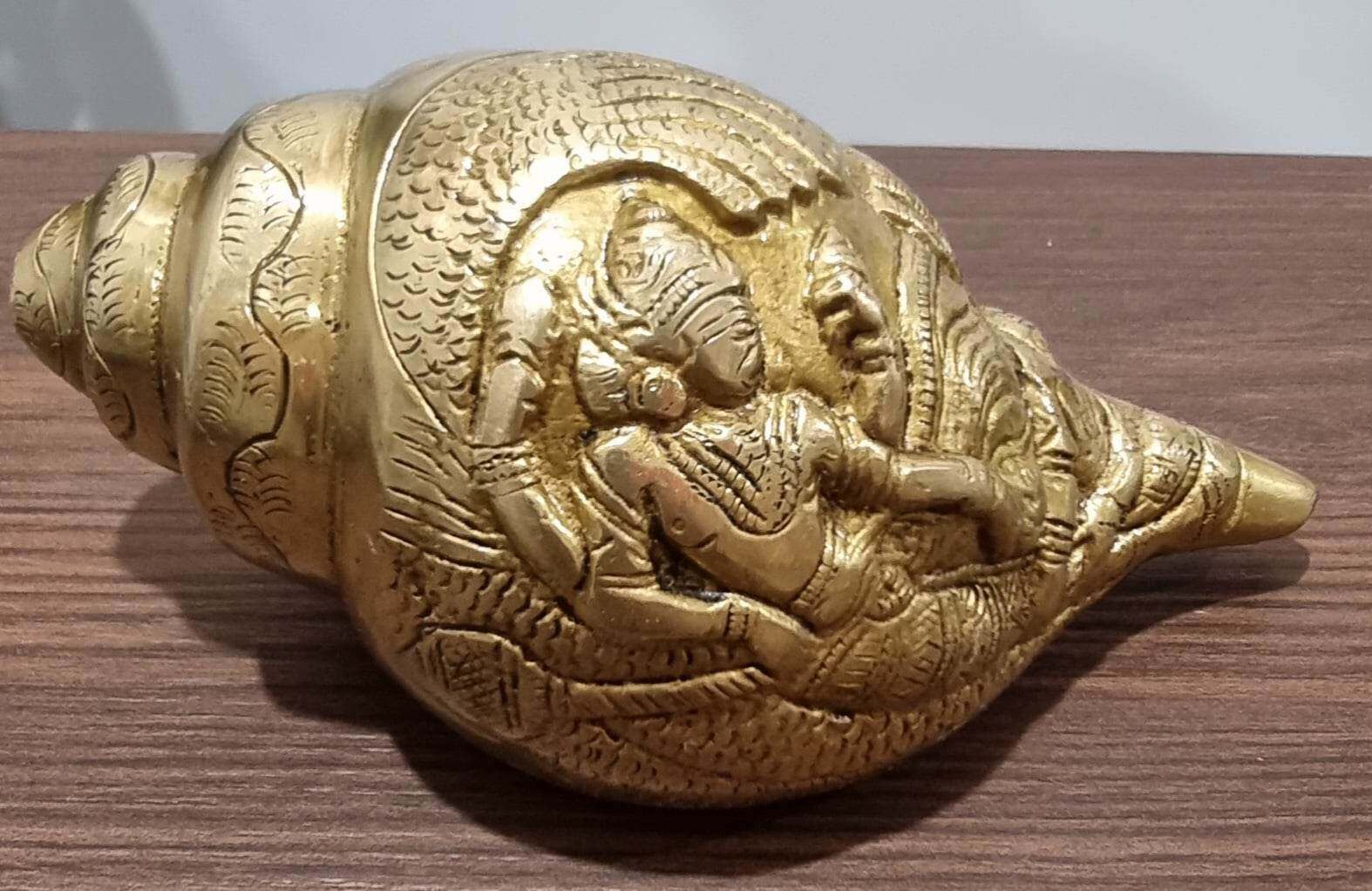 Brass Shankh with Vishnu Carving Antique Yellow | Lazada