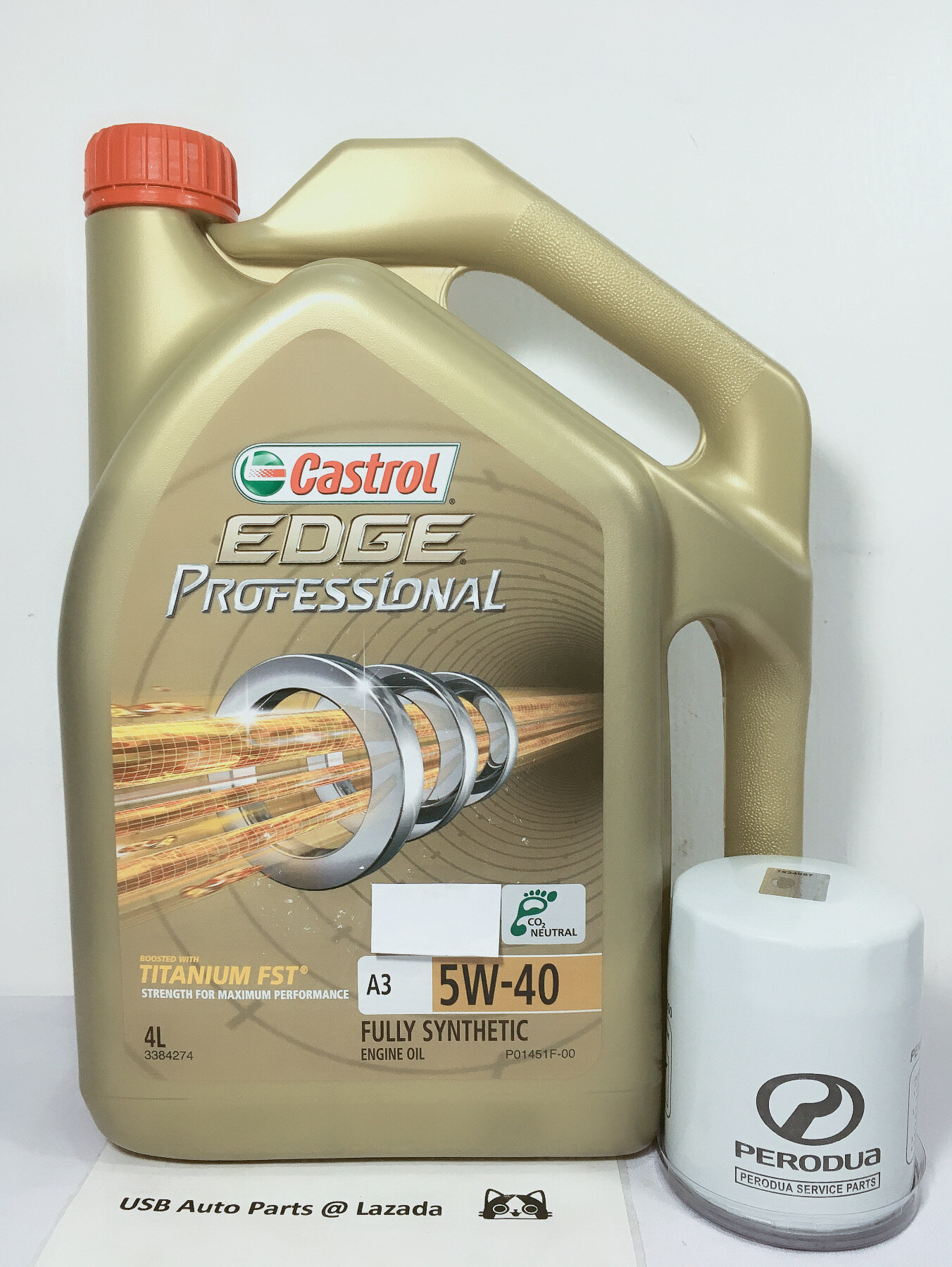 CASTROL 5W-40 FULLY SYNTHETIC ENGINE OIL 4LITER AND PERODUA OIL FILTER ...