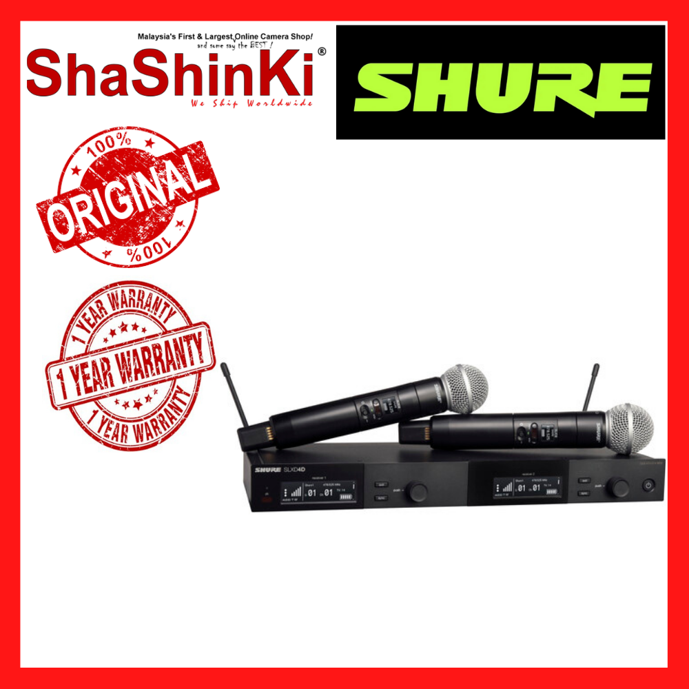 Shure SLXD24D/SM58 Dual-Channel Digital Wireless Handheld Microphone System with SM58 Capsules ...