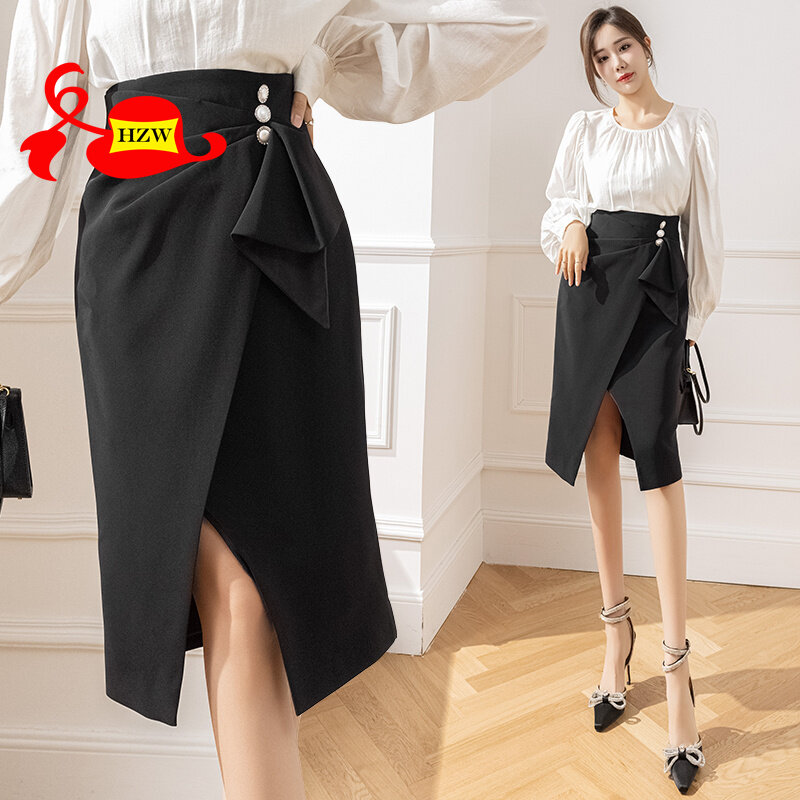 HZW 2023ฤดูใบไม้ผลิและฤดูร้อนของผู้หญิงกระโปรงจีบผ่าสะโพกไม่สม่ำเสมอ | Lazada.co.th