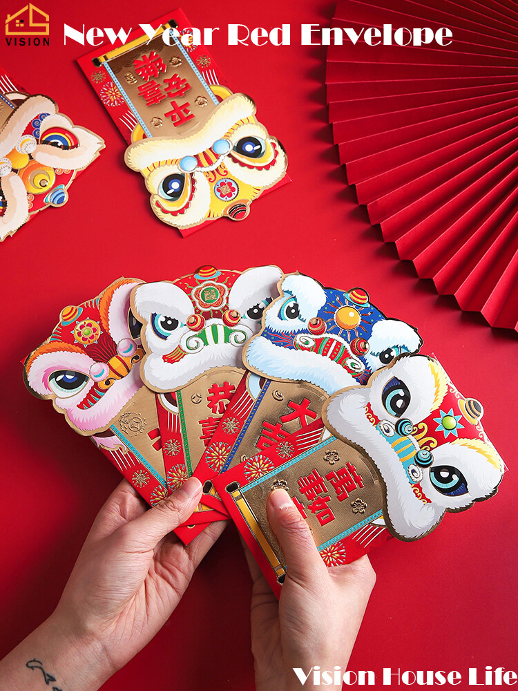 Vision 6Pcs Chinese New Year Red Packet Lion Dance Red Envelope Spring ...