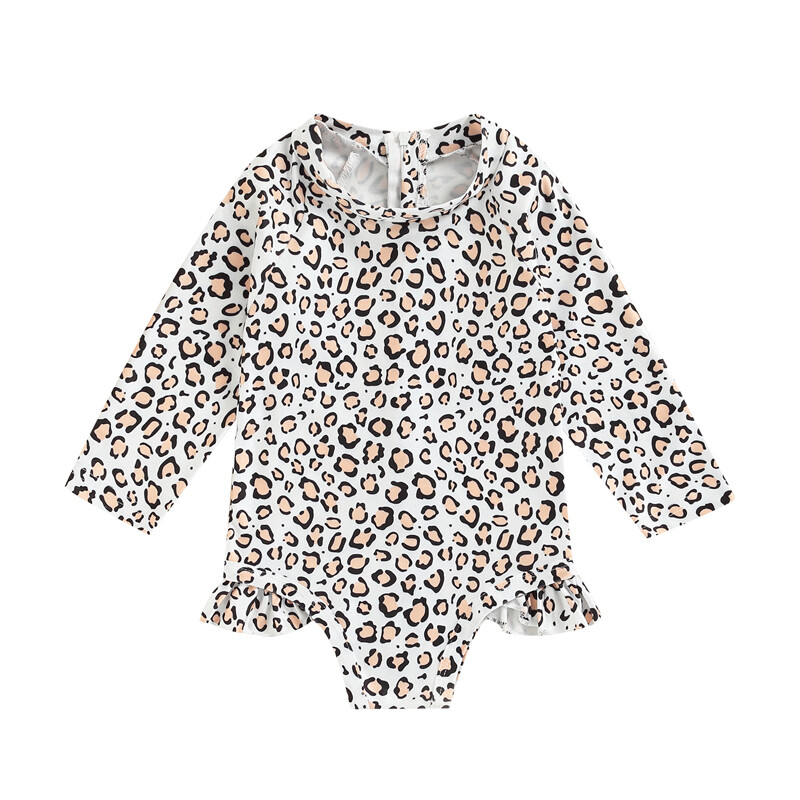Kids Girl Swimwear Long Sleeve Turtle Neck Leopard Triangle Crotch ...