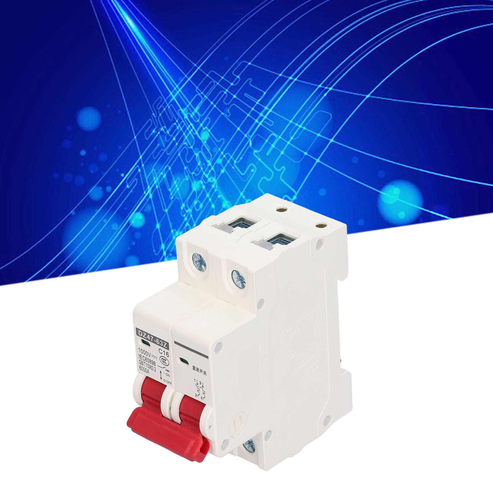 DC Circuit Breaker 16A 1000V 2P Circuit Breaker ตัวป้องกันวงจรไฟฟ้าแรงดันต่ำ35Mm DIN Rail ...