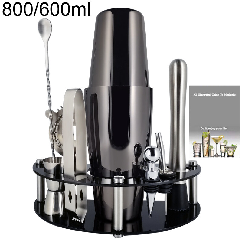 800/600ml Black, Rose Gold Cocktail Shaker Set Jigger Muddler Strainer ...