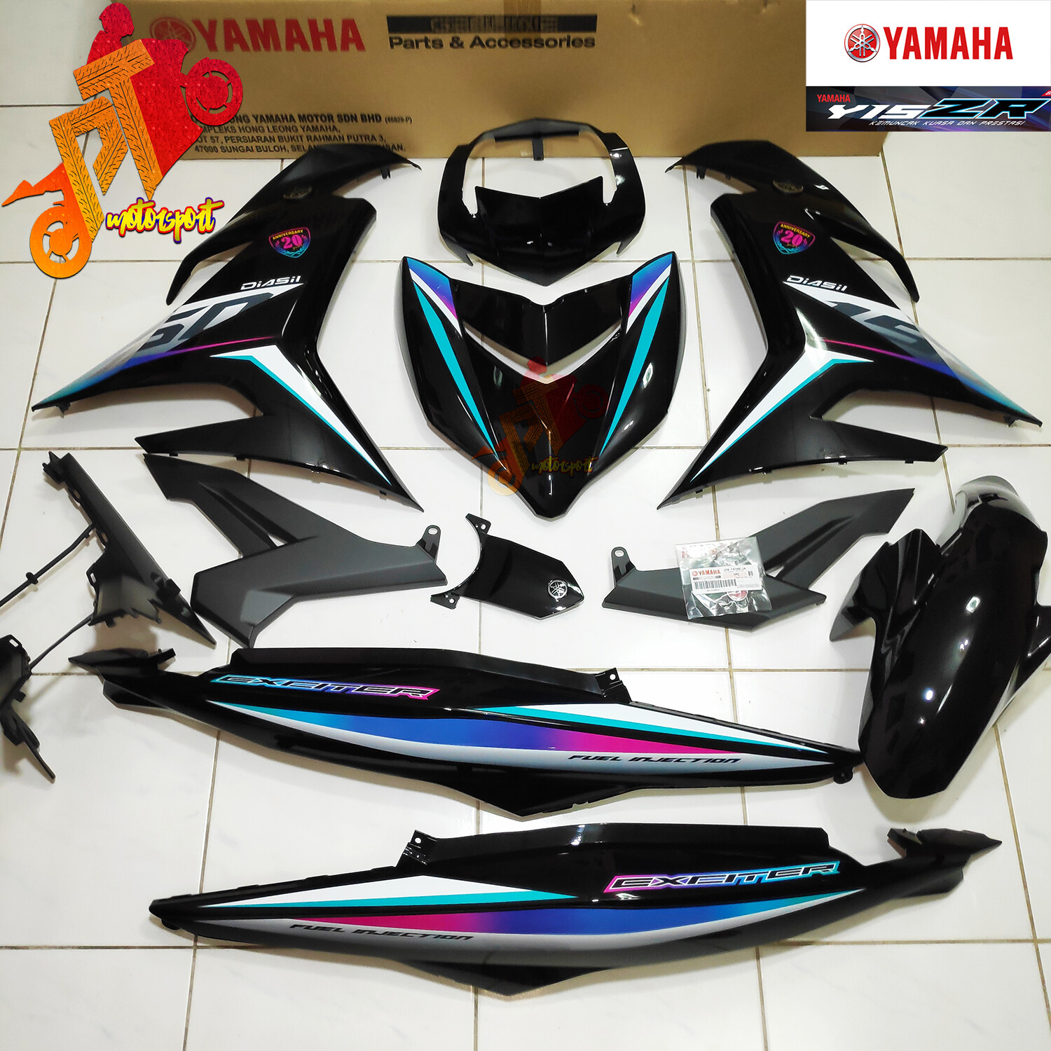 Yamaha Y15ZR Y15 V1 V2 Cover Set Full Black HLY 20th Anniversary Black ...