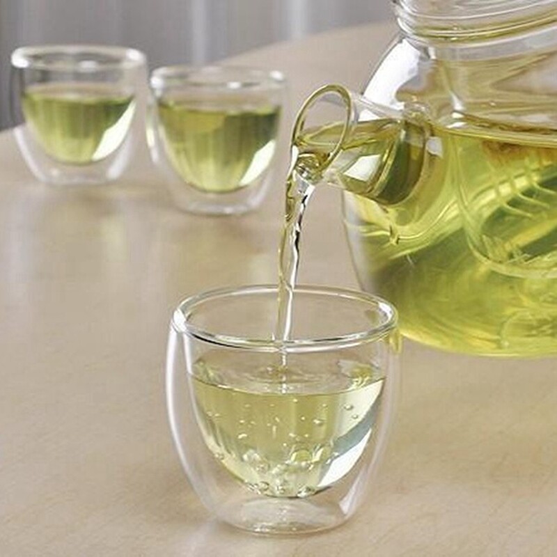 4Pcs 80ML Double Wall Glass Cup Transparent Handmade Heat Resistant Tea Drink Cups MINI Whisky ...