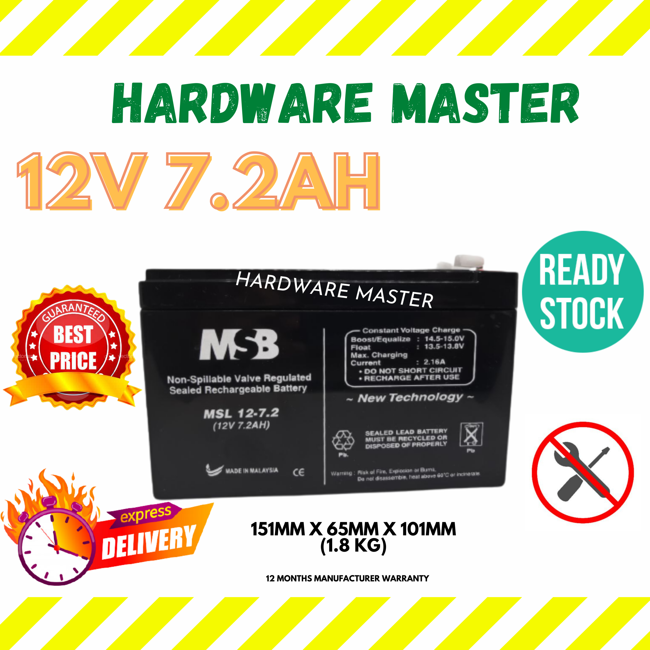 MSB 12V 7.2 AH 7.2AH Sealed Lead Acid Battery Bateri Kering For Solar UPS MS 12-7.2 MS12-7.2 ...