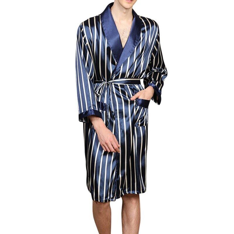 Sp Summer Thin Mens Pajamas Stripe Long Sleeves Pyjamas Night Robe ...