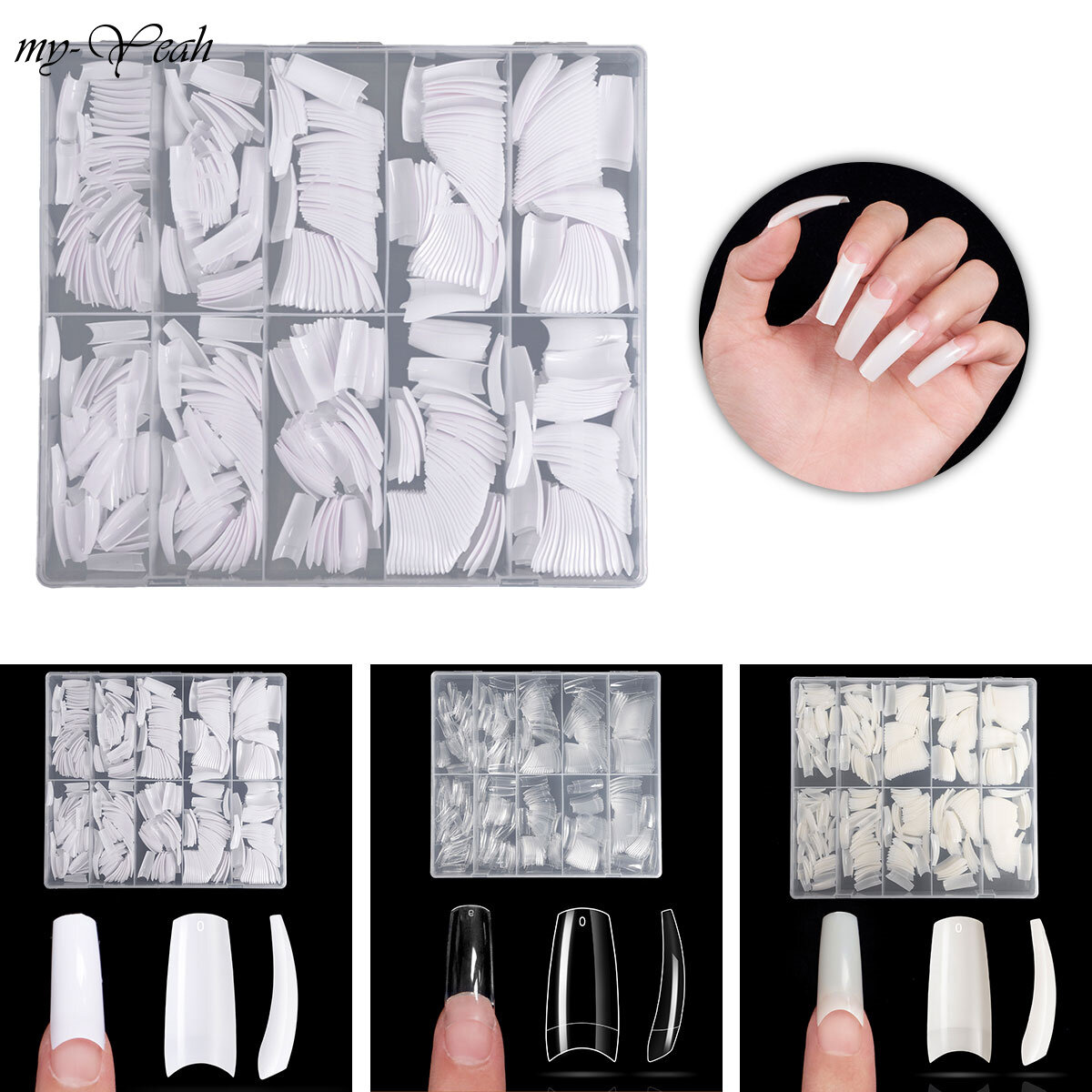 Myyeah 500pcs Claw Shape Curved Fake Nail Tips Half Cover Long Hawk ...