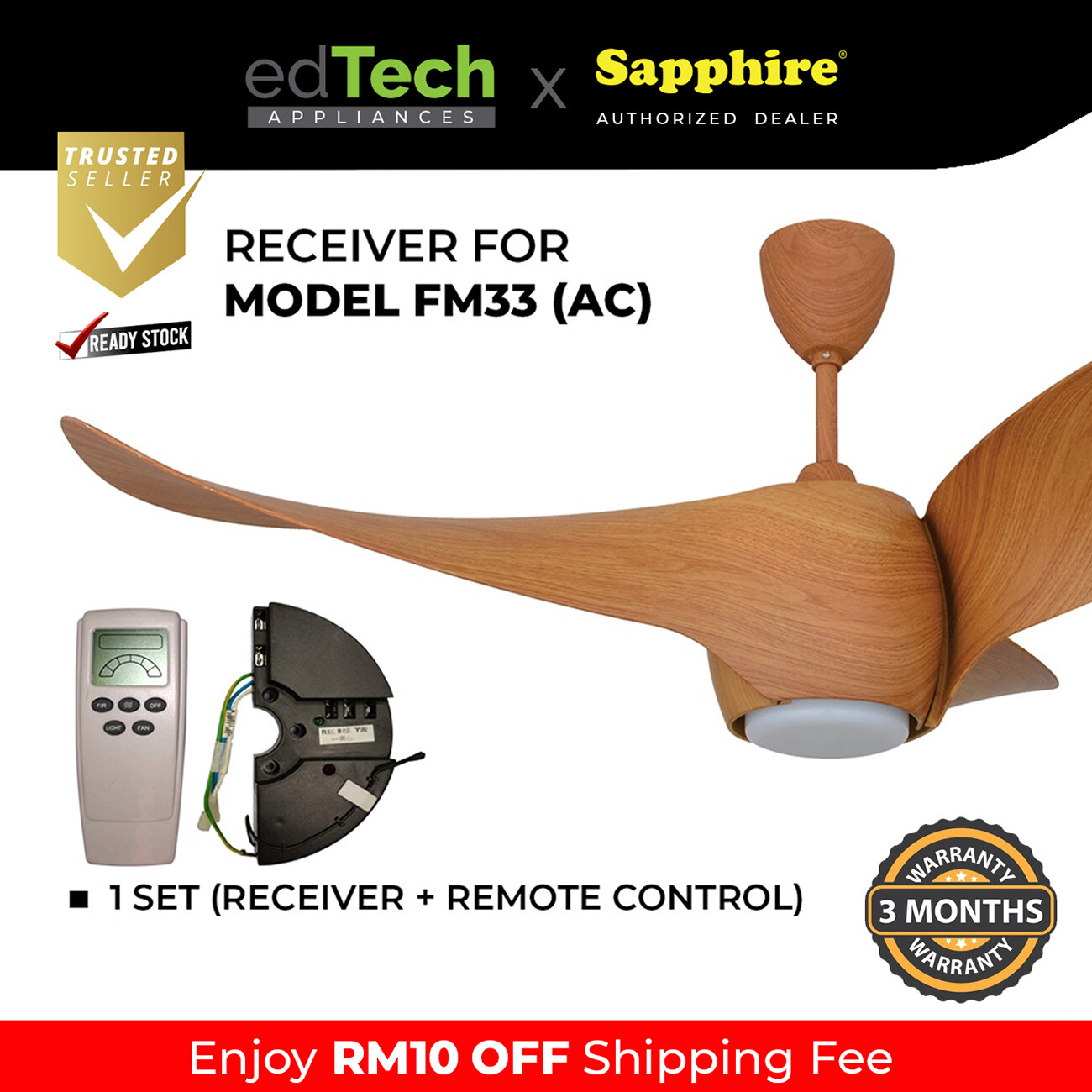 Sapphire Ceiling Fan Receiver with Remote Control (1 Set) | Menukar ...
