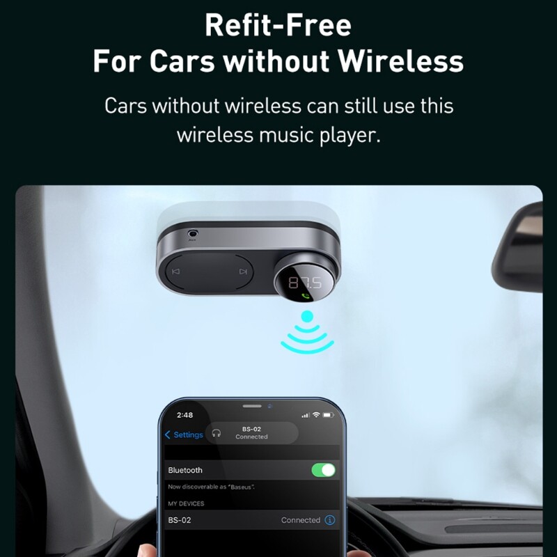 Solar Car FM Transmitter Bluetooth-Compatible 5.0 Car Kit Wireless ...