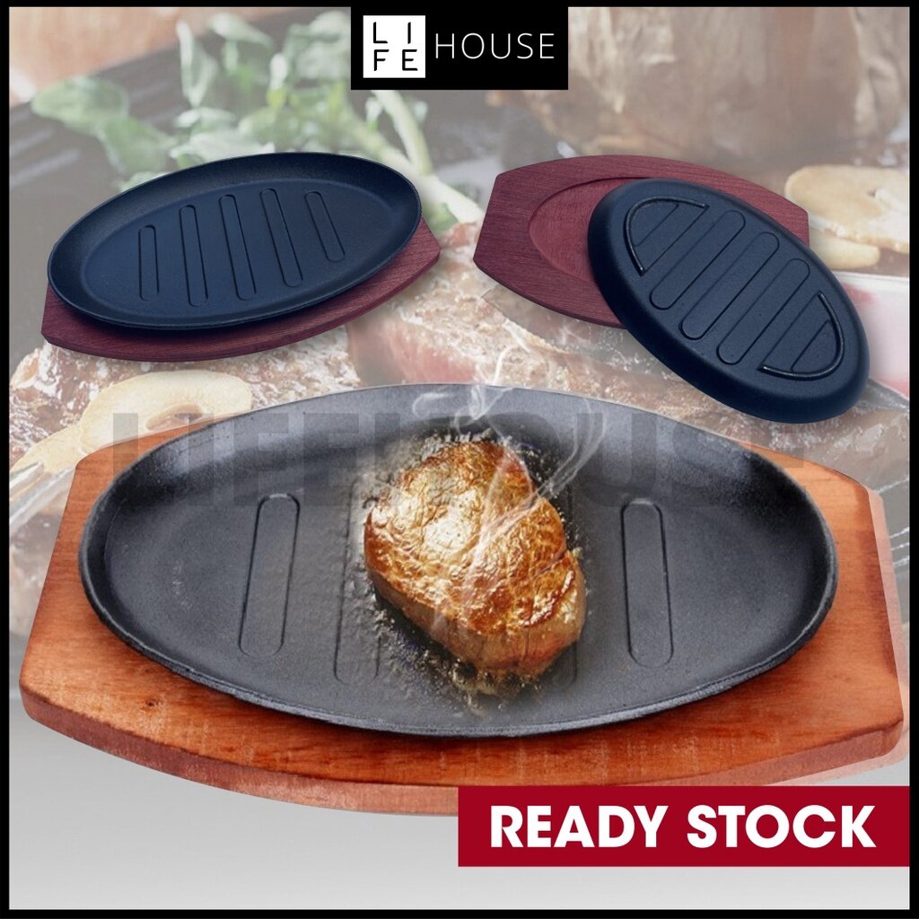 🔥 Promo Hebat 🔥 Sizzling Cast Iron Hot Plate Oval With Wood Plate ...