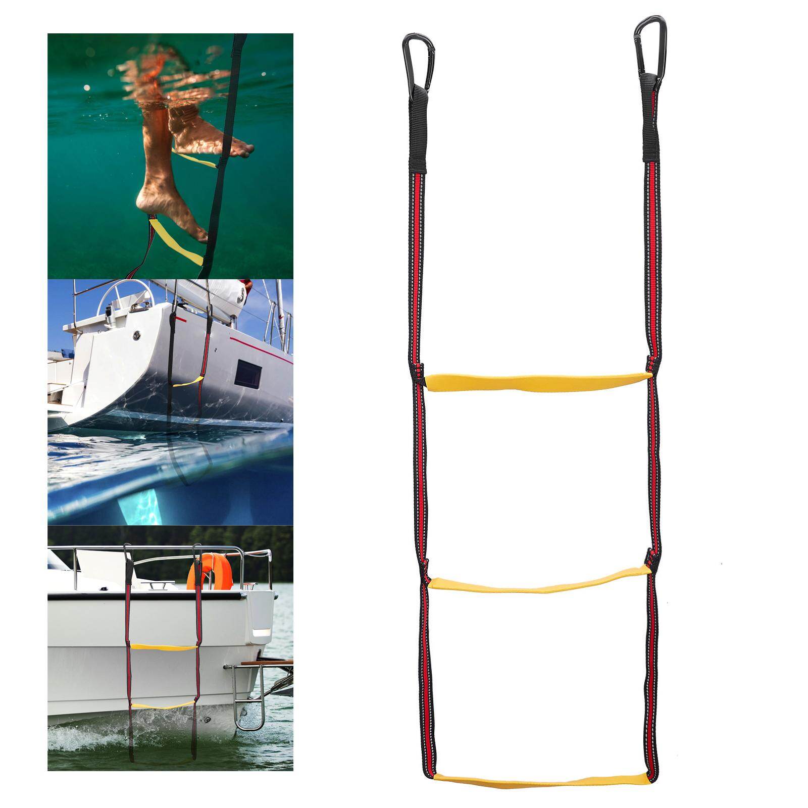 SunnT Portable 3 Step Marine Rope Ladder, Boarding Rope Ladder Nylon ...